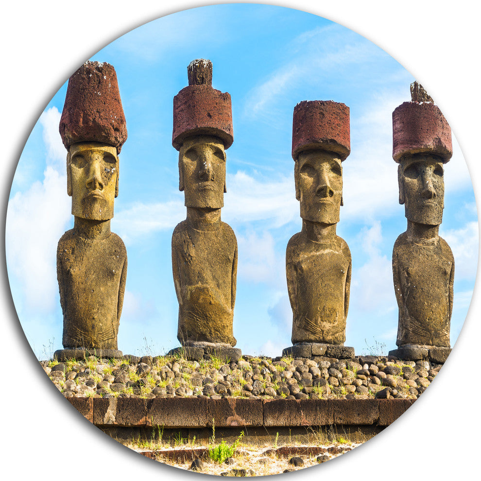 Moai With Red Topknot Hat, Portrait Photo Round Wall Art, 36"