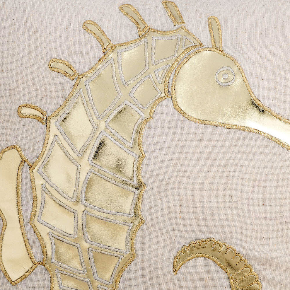 Throw Pillow Covers 12" x 12" Cushion Cover Beige Sea Creatures - Gold