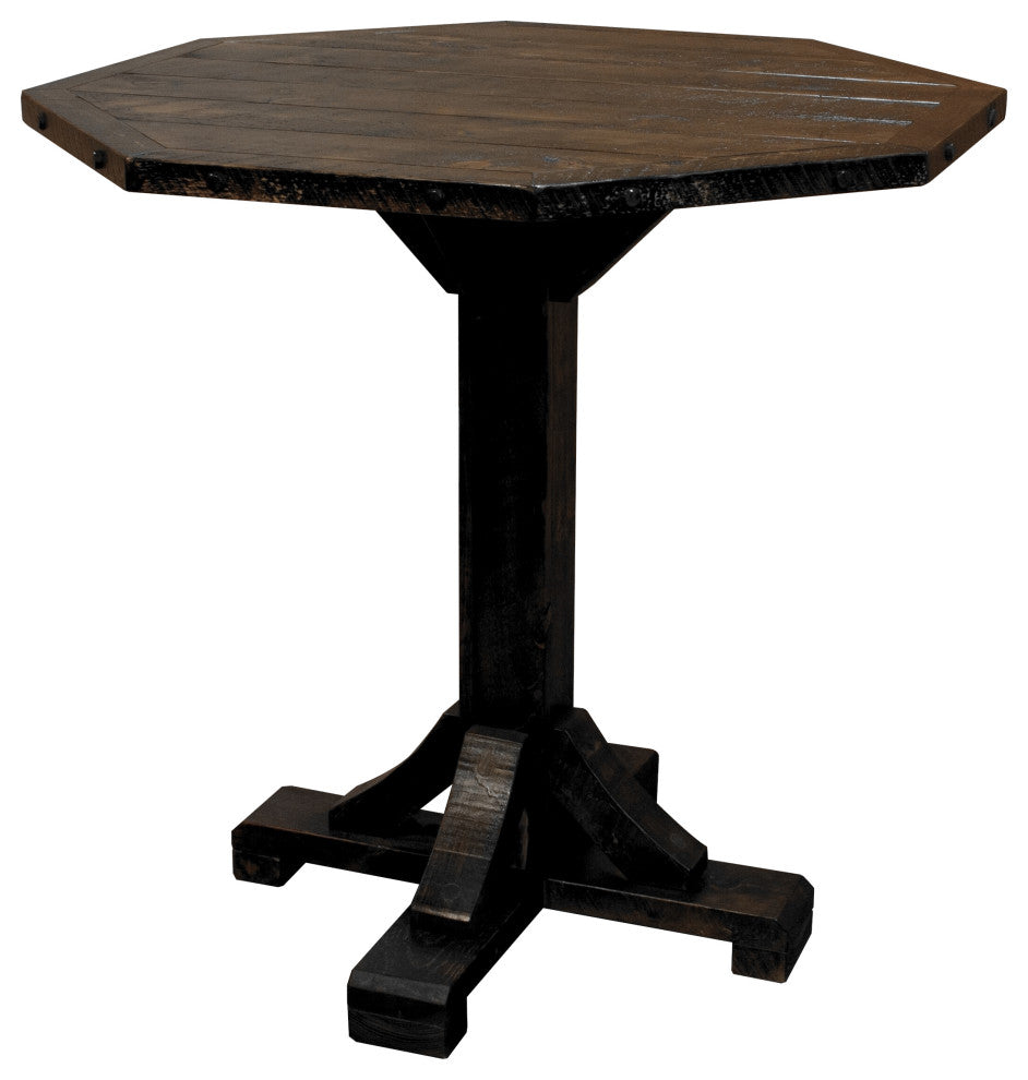 Rustic Barn Wood Style Timber Peg Octagon Pub Table, Dusk, 36 Inch, Ba