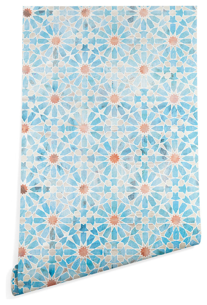 Deny Designs Schatzi Brown Hara Tiles Light Blue Wallpaper, Blue, 2'x8
