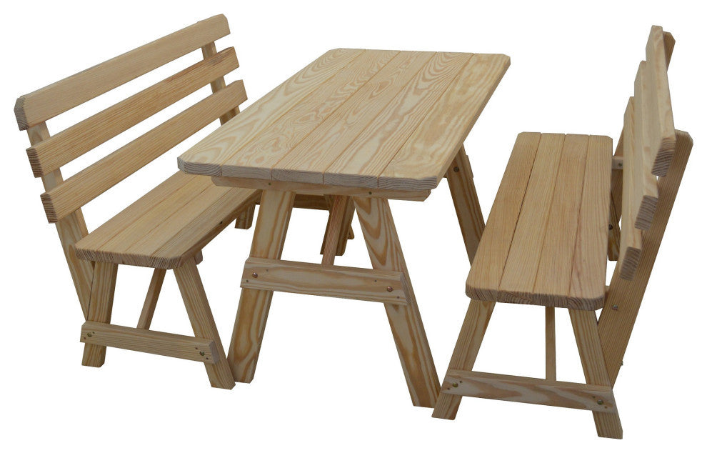 Pine Table With Backed Benches Unfinished 5 Foot