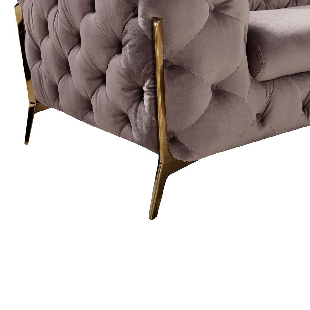 3 Piece Sofa Set, Gold Glam Luxe Hollywood Regency Sofa Set, Tufted Fa