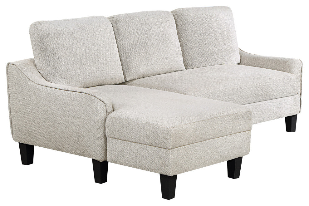 Lester Sofa With Chaise and Twin Sleeper, Cement Fabric With Black leg