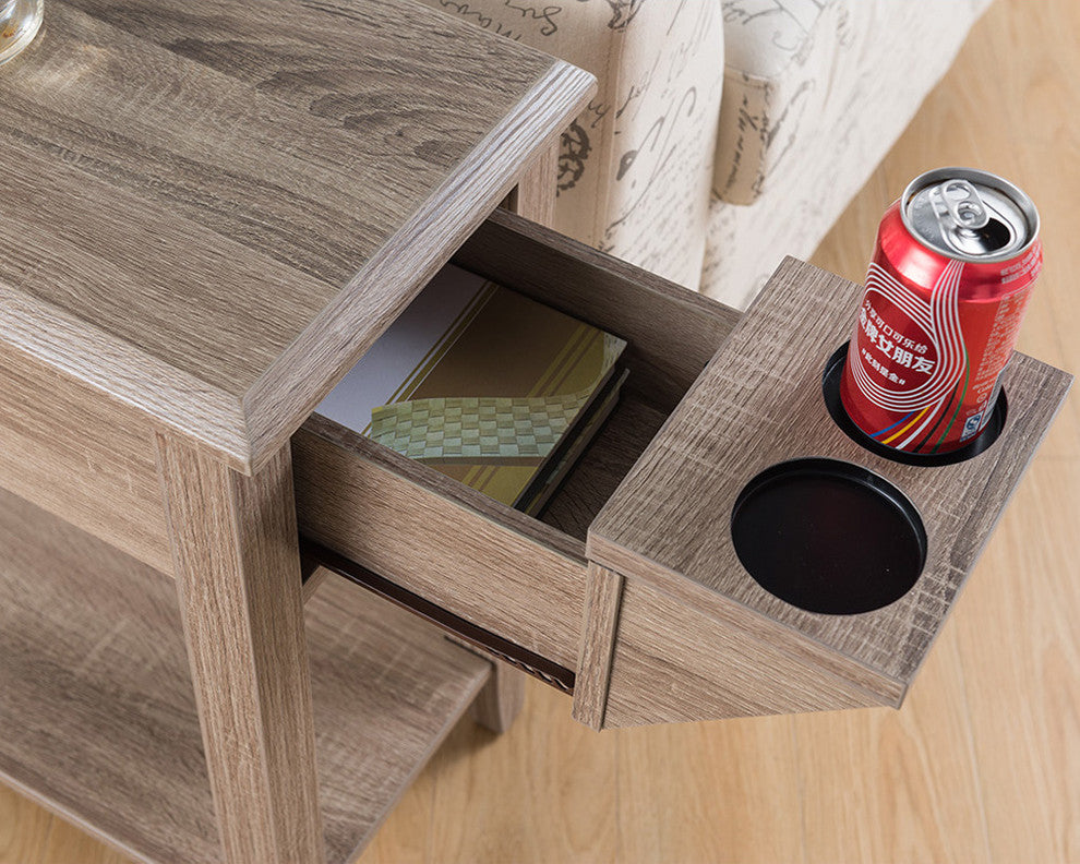 Side Table Storage Drawer and Cup Holders