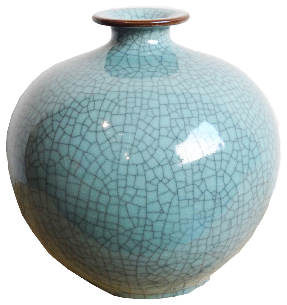 Turquoise Crackle Ceramic Pot