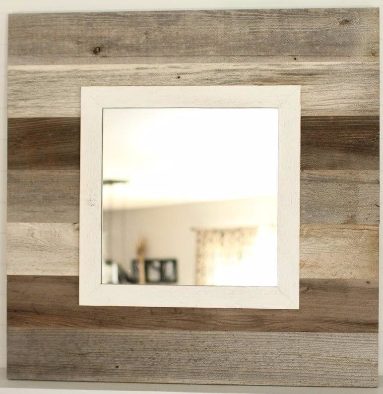 Barnwood Slat Mirror With White Overlay, 30x30