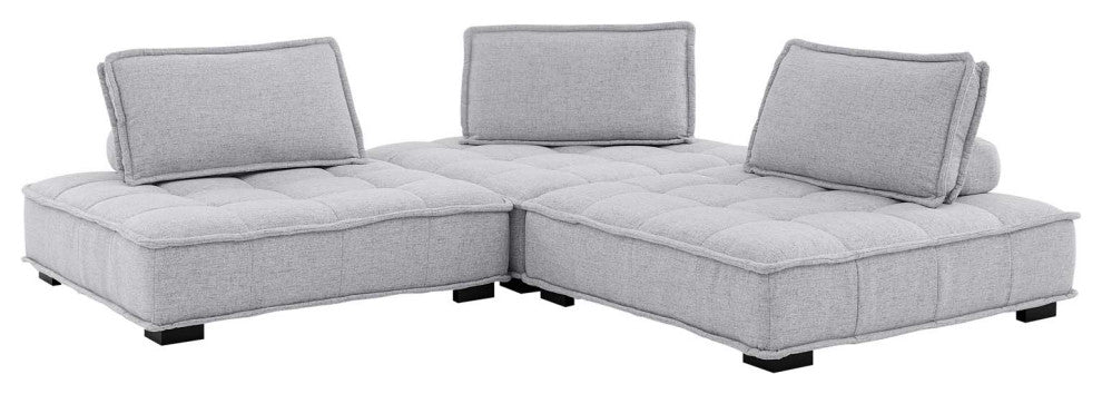 Saunter Tufted Fabric Fabric 3-Piece Sofa Light Gray