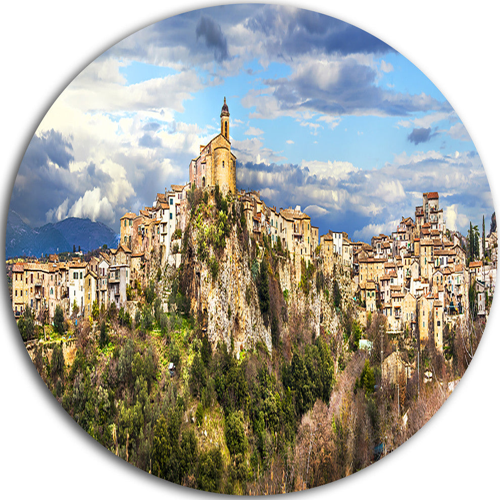Toffia Hilltop Village Italy, Landscape Round Metal Wall Art, 23"