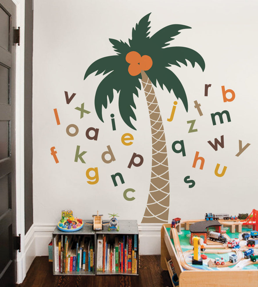 Alphabet Palm Tree Wall Decals, 28-Piece Set, Scheme C