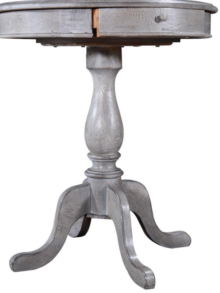 Lamp Table Dayton Weathered Gray Distressed Solid Wood Round, 1 Drawer