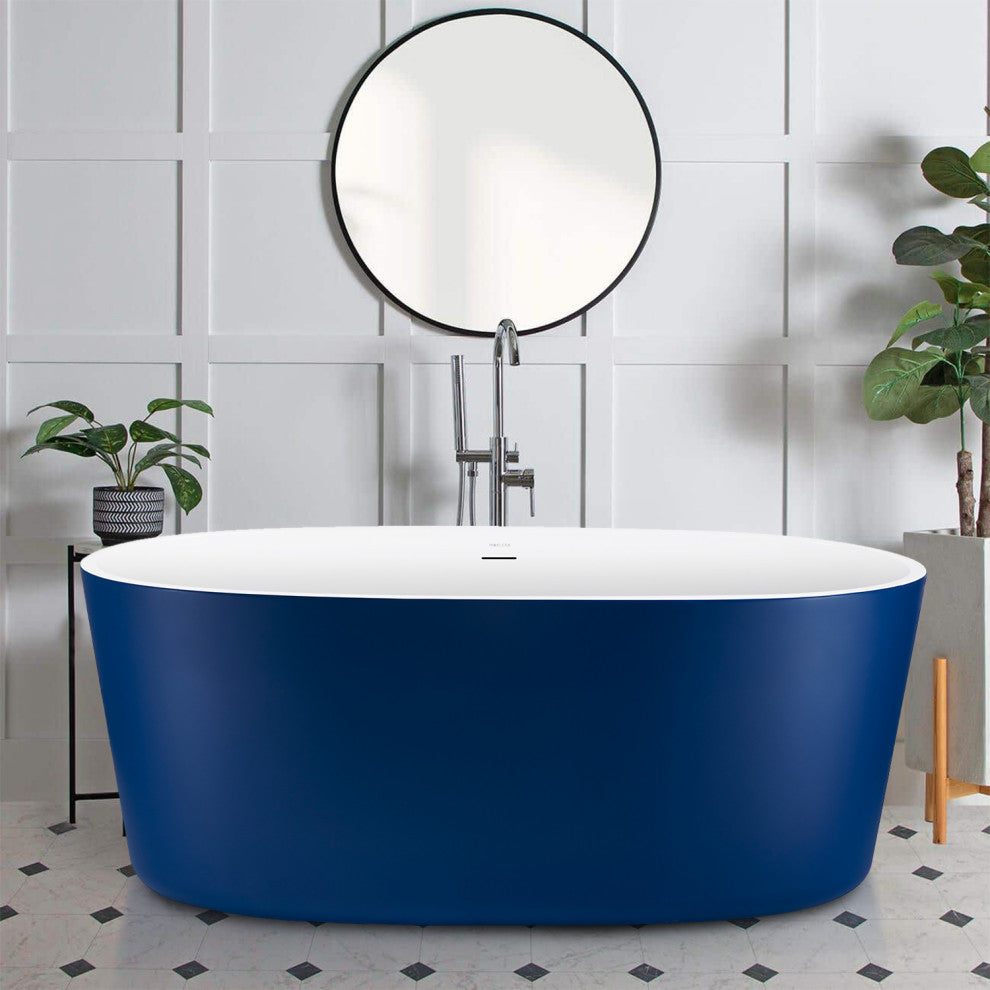 Freestanding Bathtub, 100% Acrylic Soaking Tub, Blue, 59"