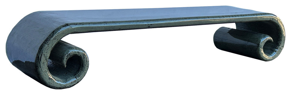 39" Distressed Gloss Gray Scroll Long Narrow Rectangular Table Stand