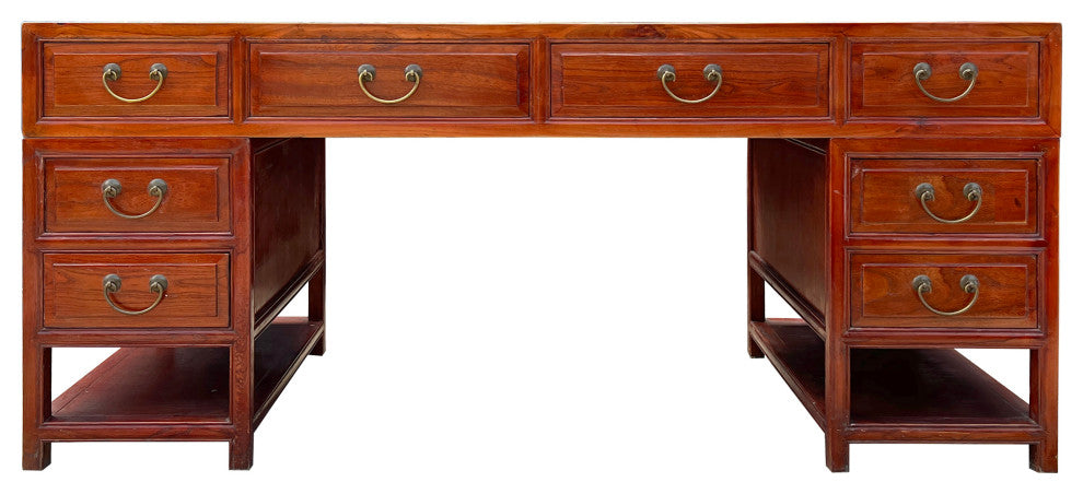 Chinese Brown Drawers Base Top Wood Editor Office Writing Desk Table H