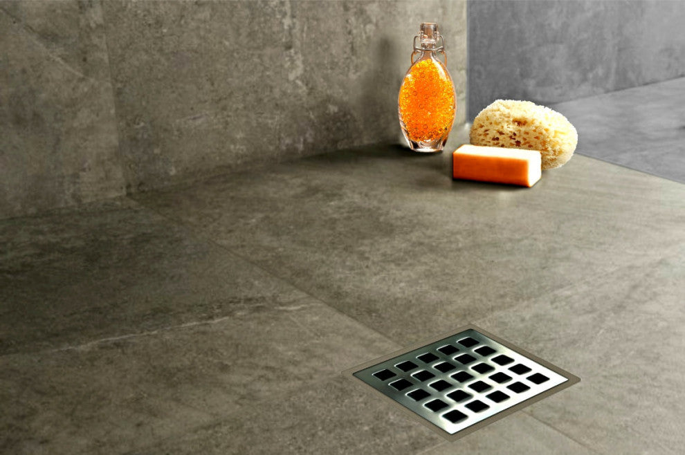 165 SQFT Shower Kit 4" Square Drain Flange, and Classic Drain Grate In
