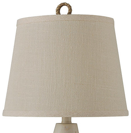 Table Lamp, Distressed White Finish, Cream Hardback Canvas Shade