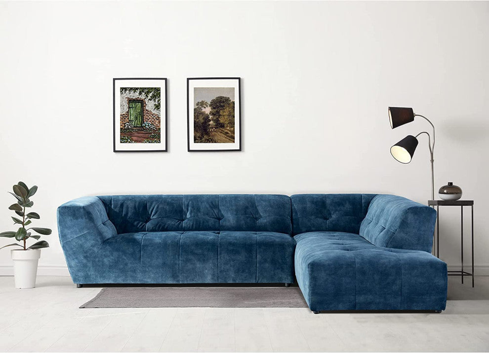 Mid Century Sectional Sofa, Hardwood Construction With Elegant Velvet