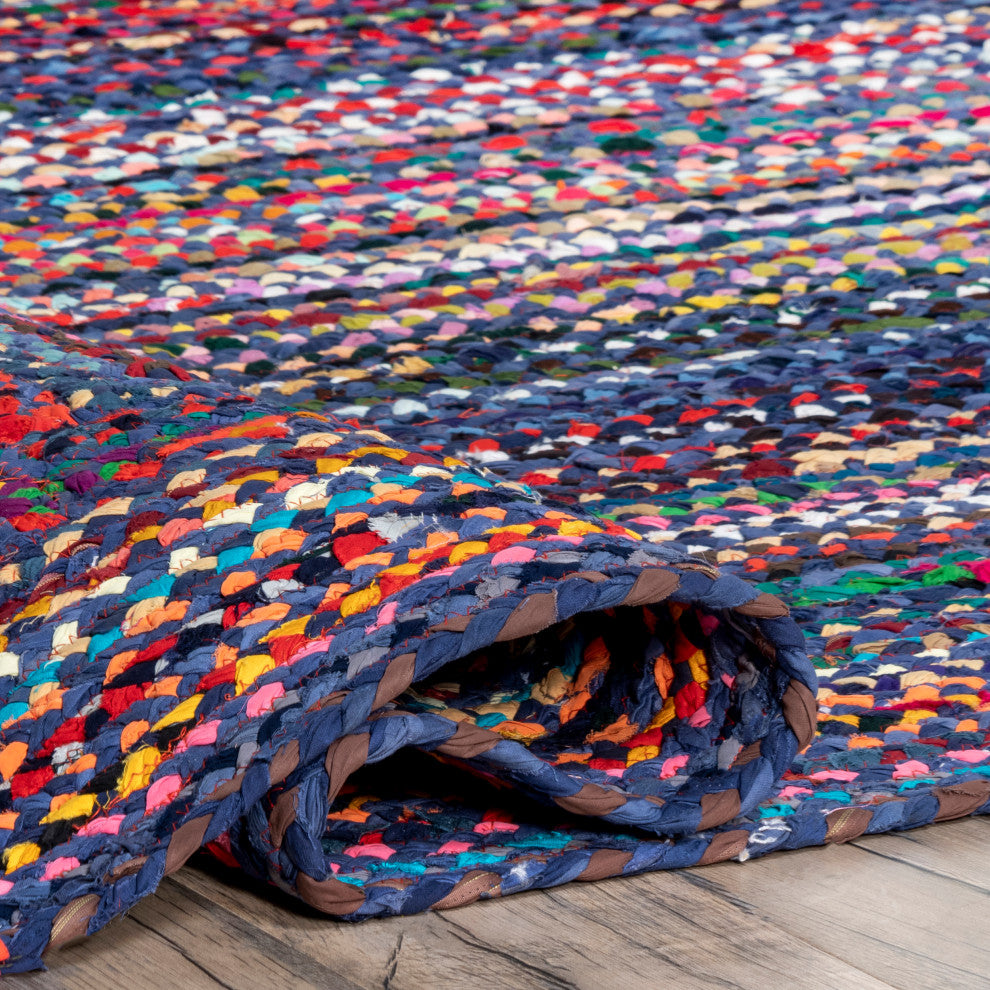 Nuloom Bohemian Hand-Braided Chindi Area Rug, Blue Multicolor 2'6"x8'