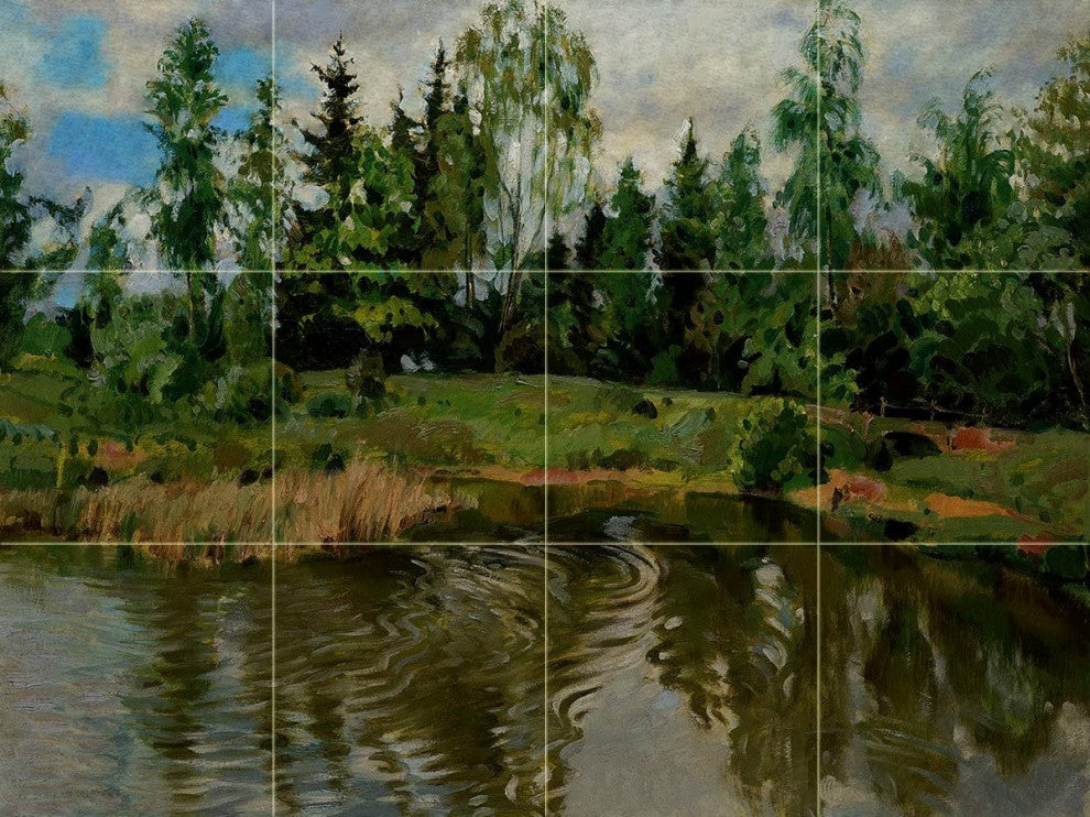 Tile Mural BRIDGE IN THE FOREST water river Backsplash Four Inch Marbl