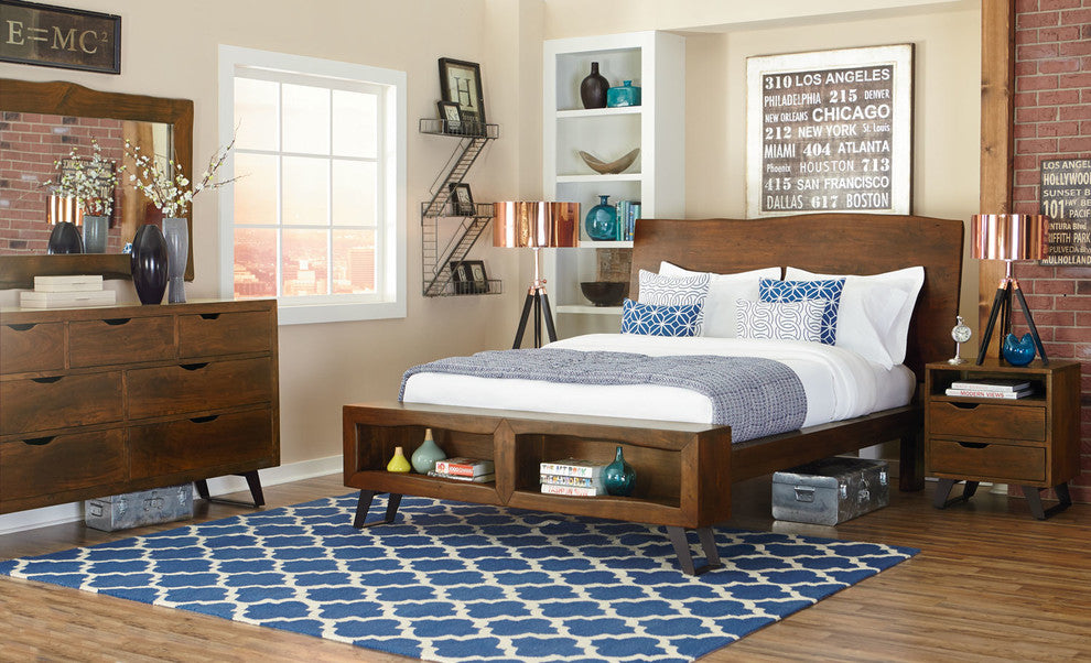 Nottingham Acacia Wood Live Edge Queen Bed in Walnut Finish