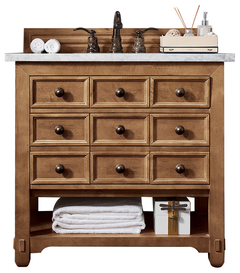 Malibu 36" Honey Alder Vanity, Arctic Fall Solid Surface Top