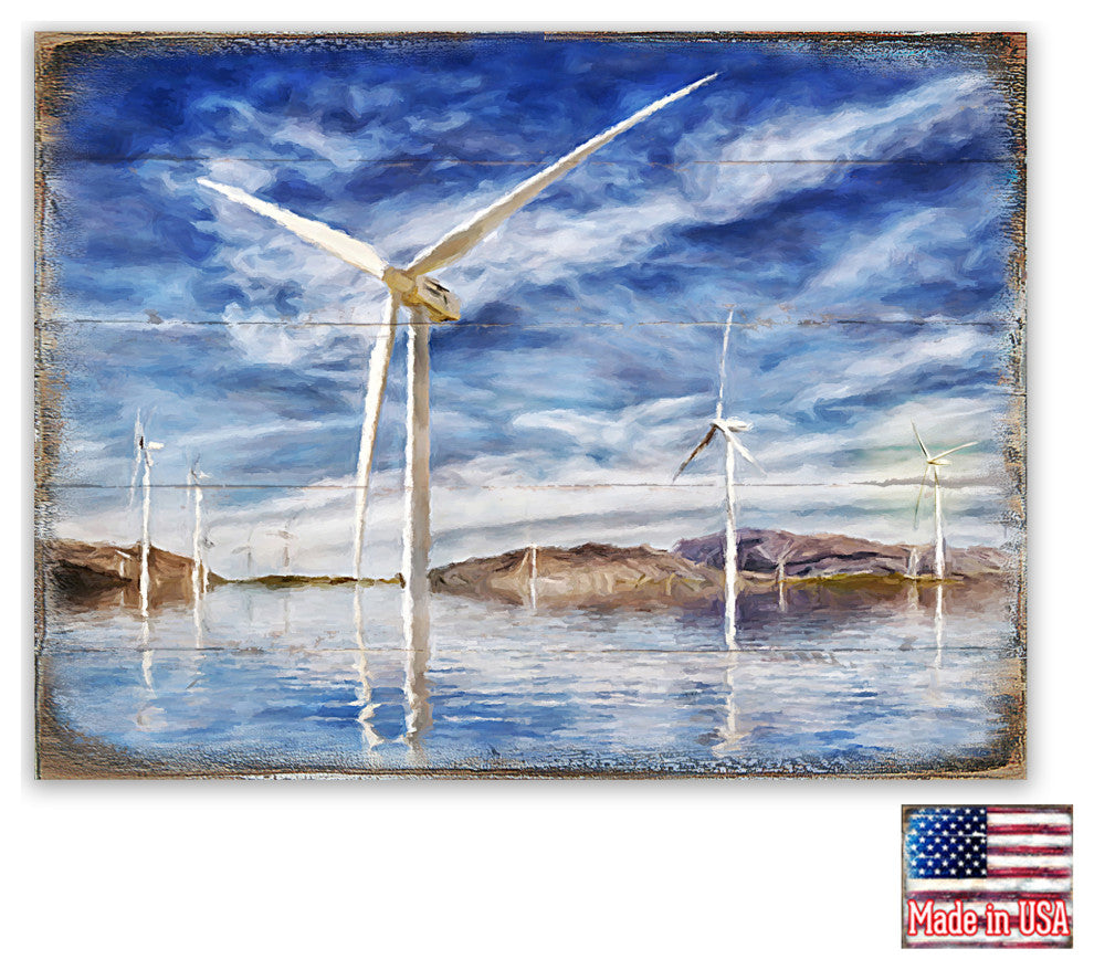 Wind Turbines Wooden Block, 12 X 9