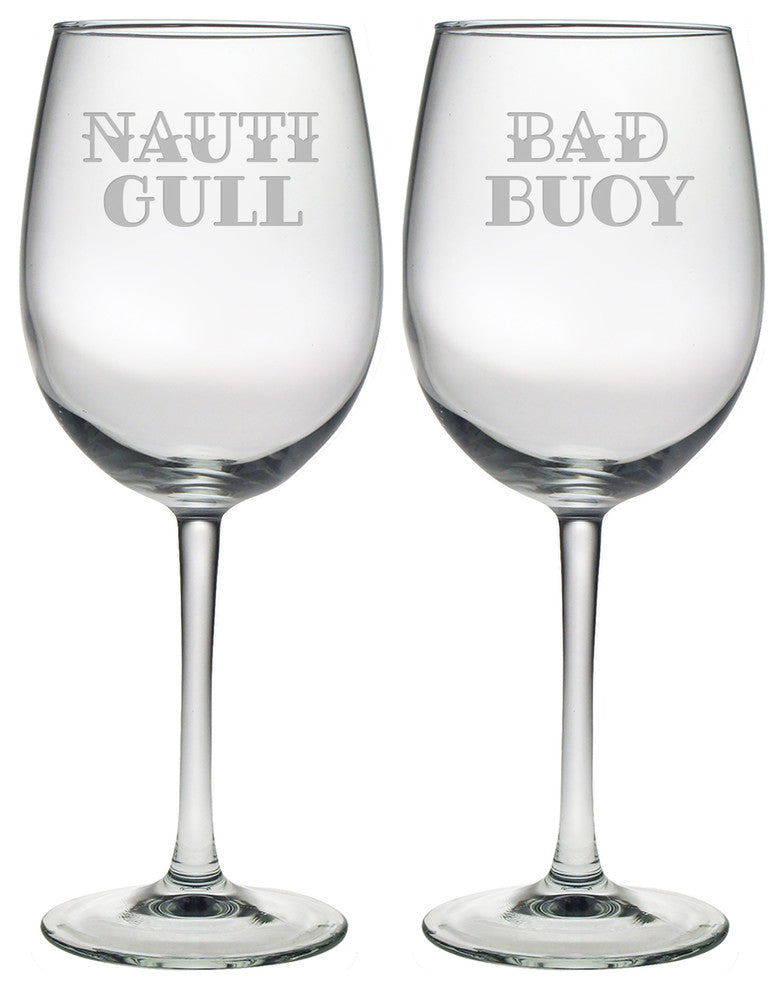 "Nauti Gull" and "Bad Buoy" 2-Piece Wine Glass Set