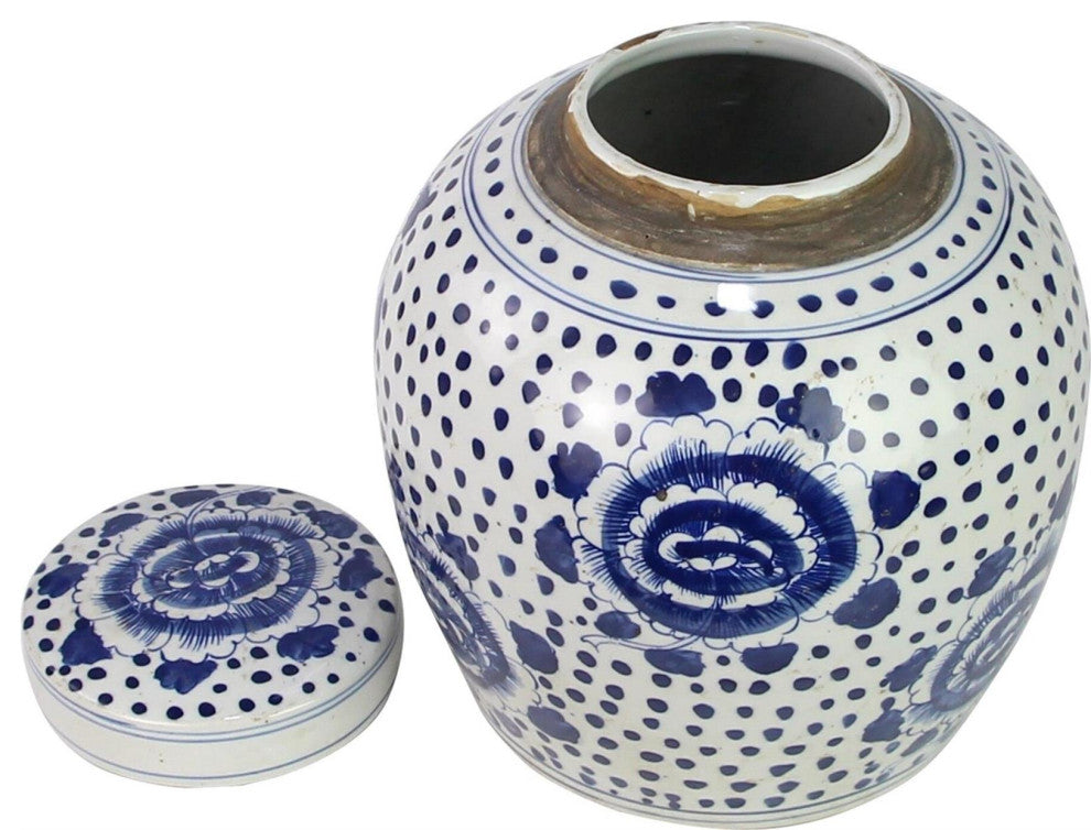 Ming-Style Peony Dots Ceramic Jar