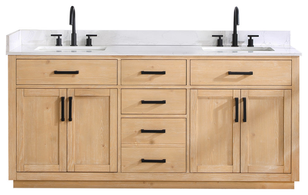 Gavino Vanity With Grain White Composite Stone Top, Light Brown/Matte