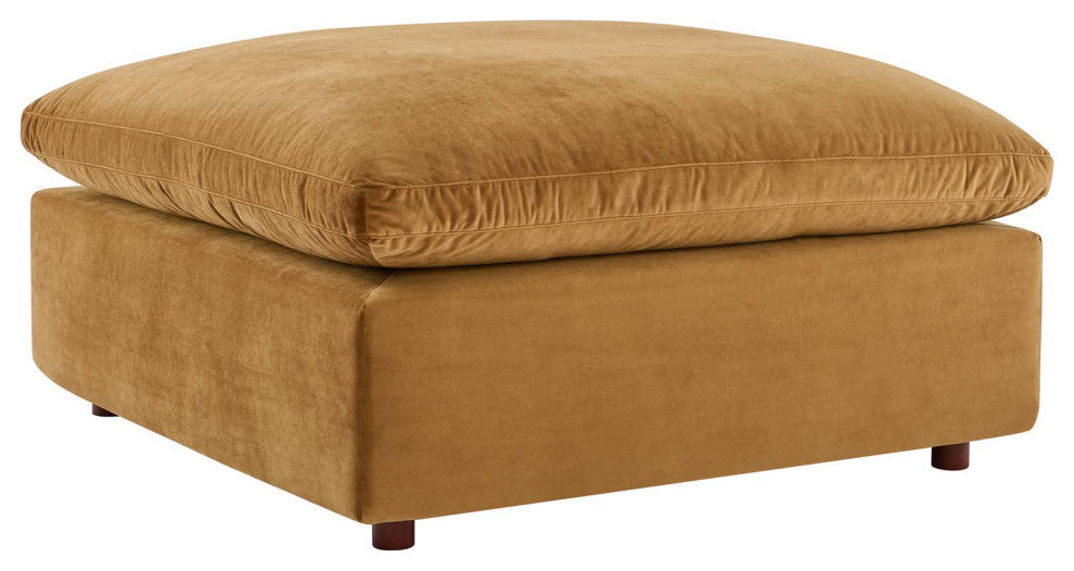 Commix Down Filled Overstuffed Performance Velvet Ottoman, Cognac