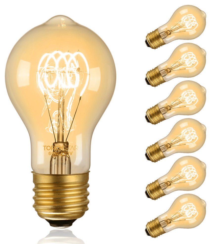 6-Pack A19 Vintage Light Bulbs, 60W Edison Bulb Dimmable, E26 Base