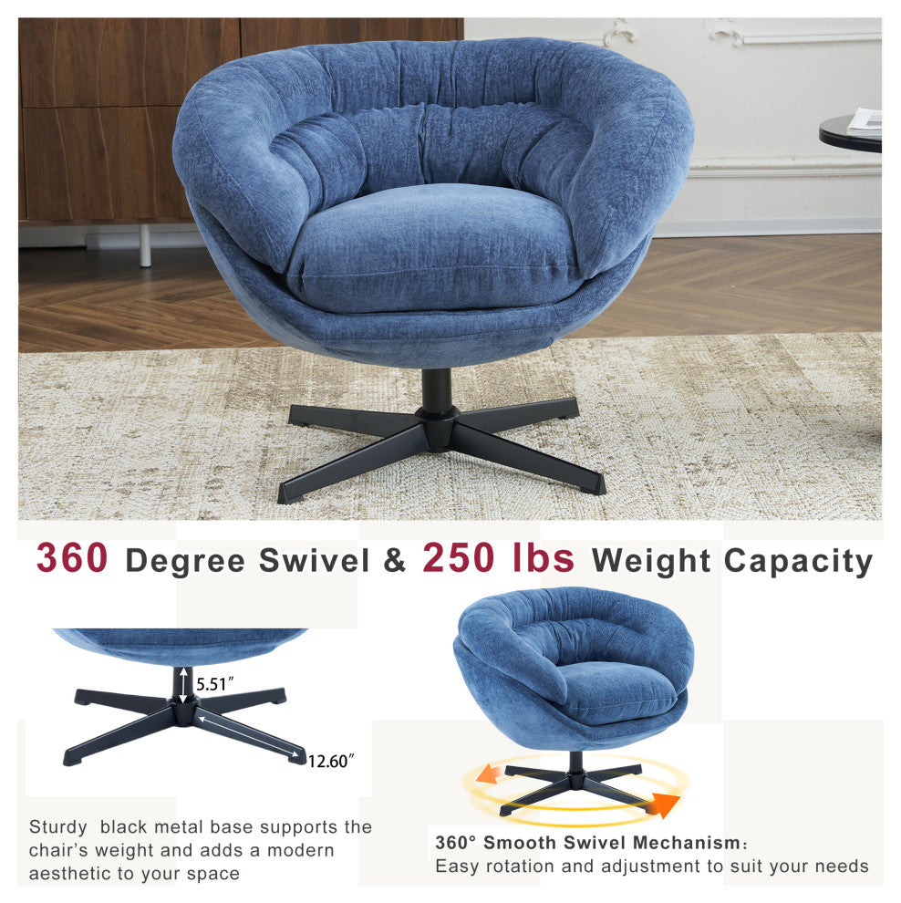 GDF Studio Upholstered 360 Swivel Club Chair With Black Metal Base, Na