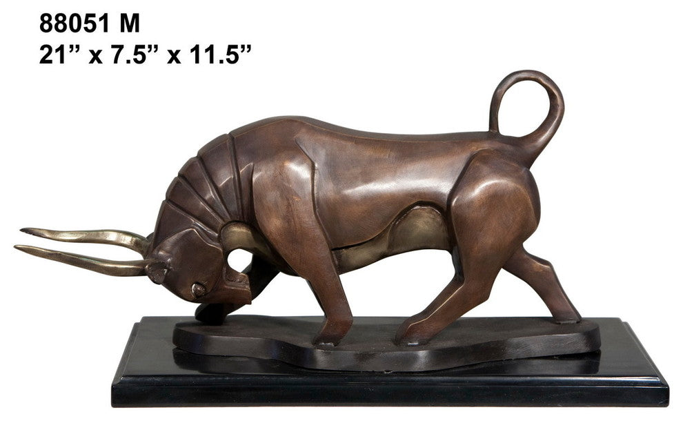 21" El Toro Sculpture With Marble Base