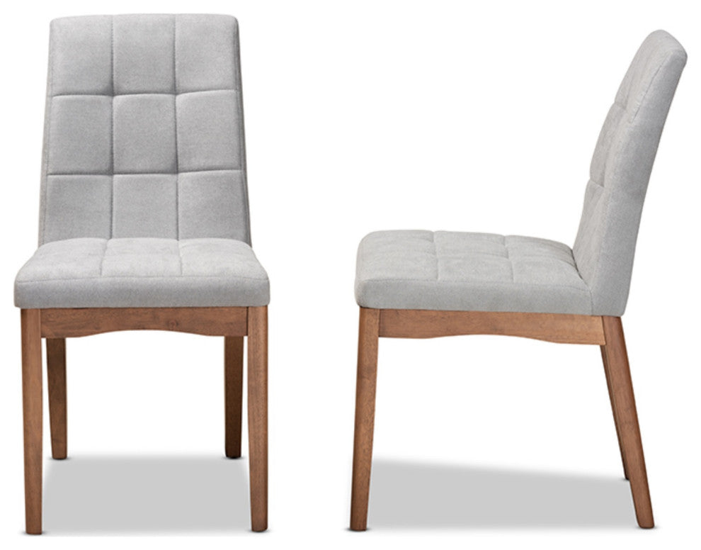 Tara Light Gray Fabric Walnut Brown Finished Wood Dining Chairs, Set o