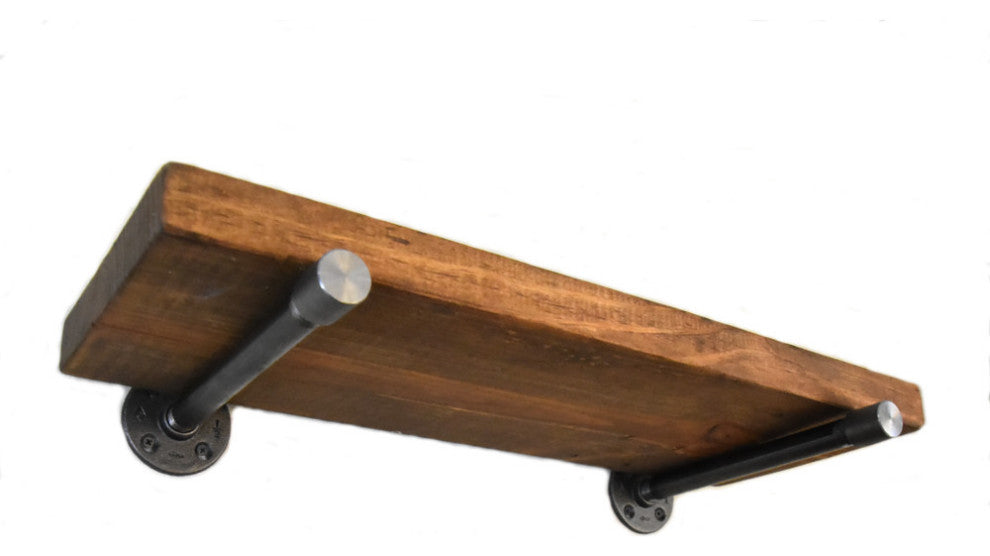 Yellowstone Ii Rustic Farmhouse Floating Shelf With Pipe Brackets 24"
