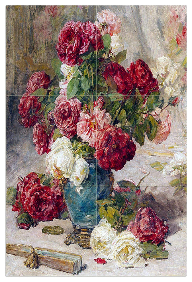 Tile Mural Still life with roses in a vasea Backsplash Four Inch Marbl