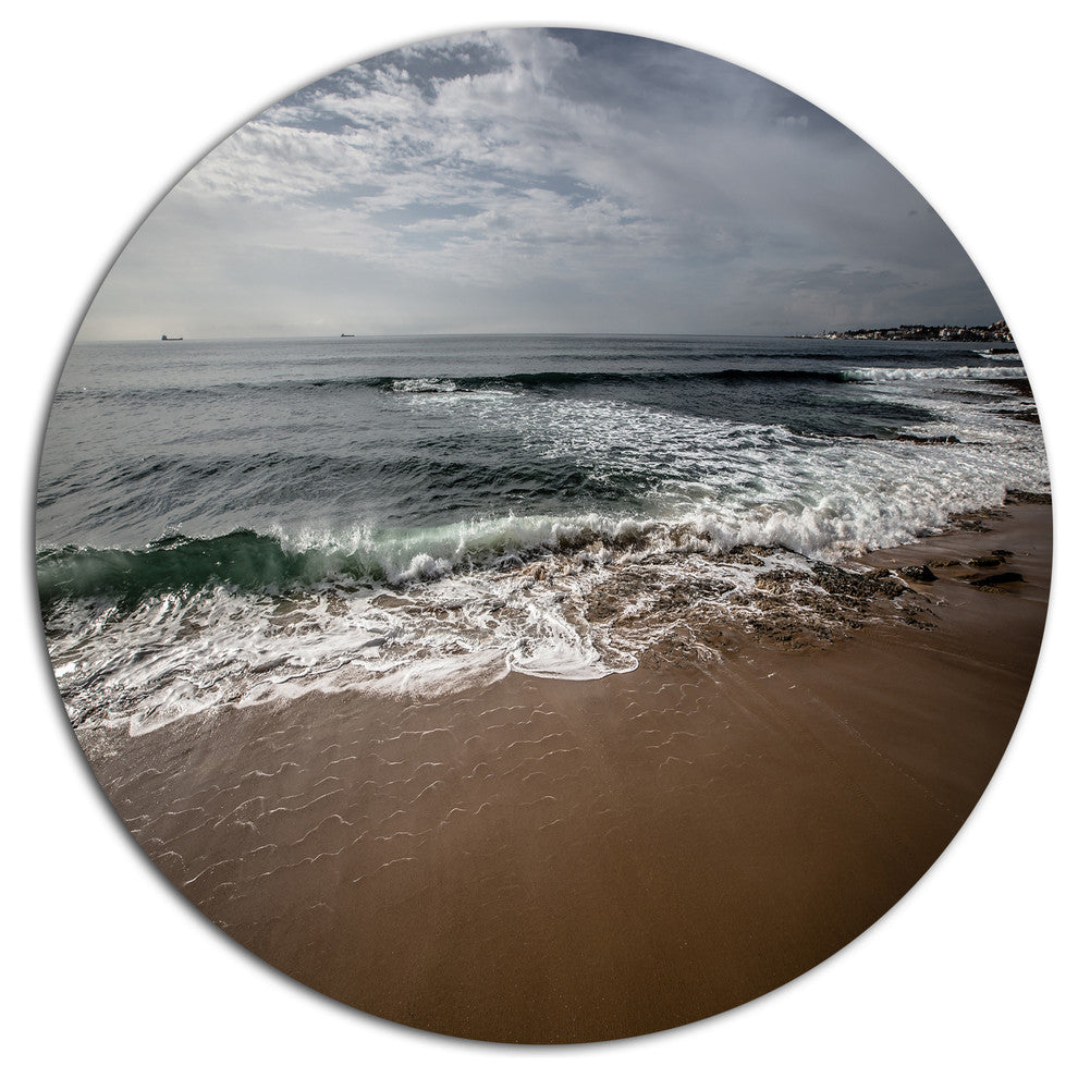 Soft Waves Of Sea On Sandy Beach, Seashore Round Wall Art, 11"