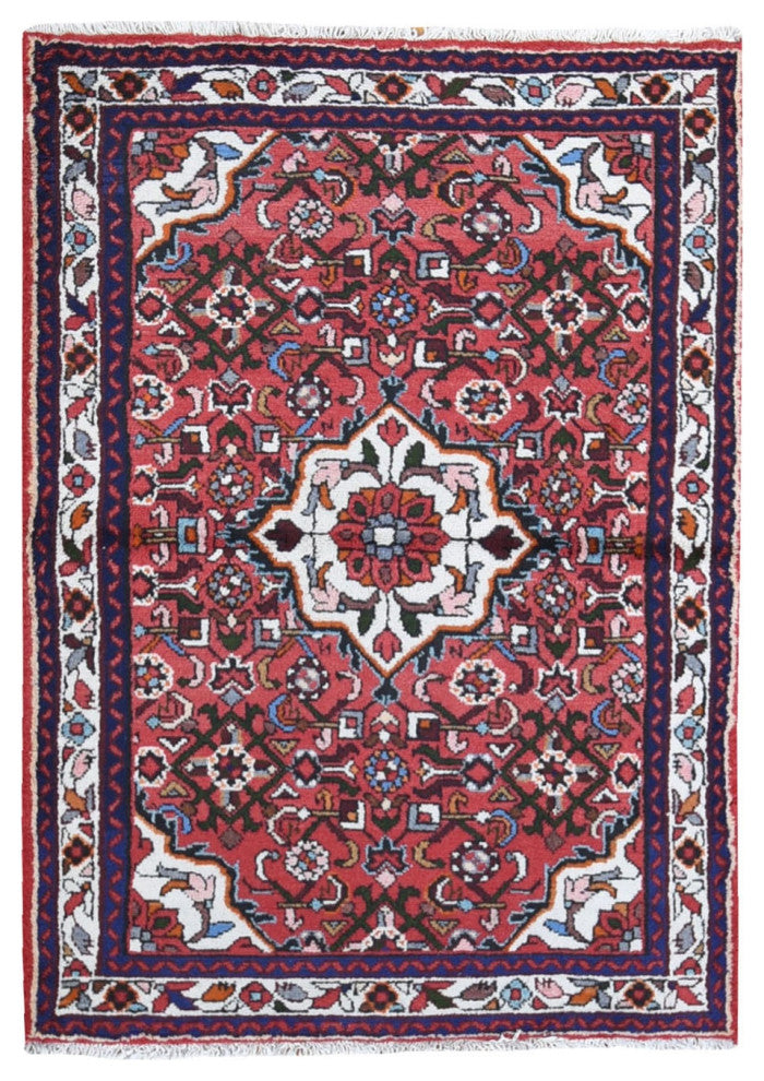 New Persian Hamadan Small Flower Medallion Pure Wool Hand Knotted Rug
