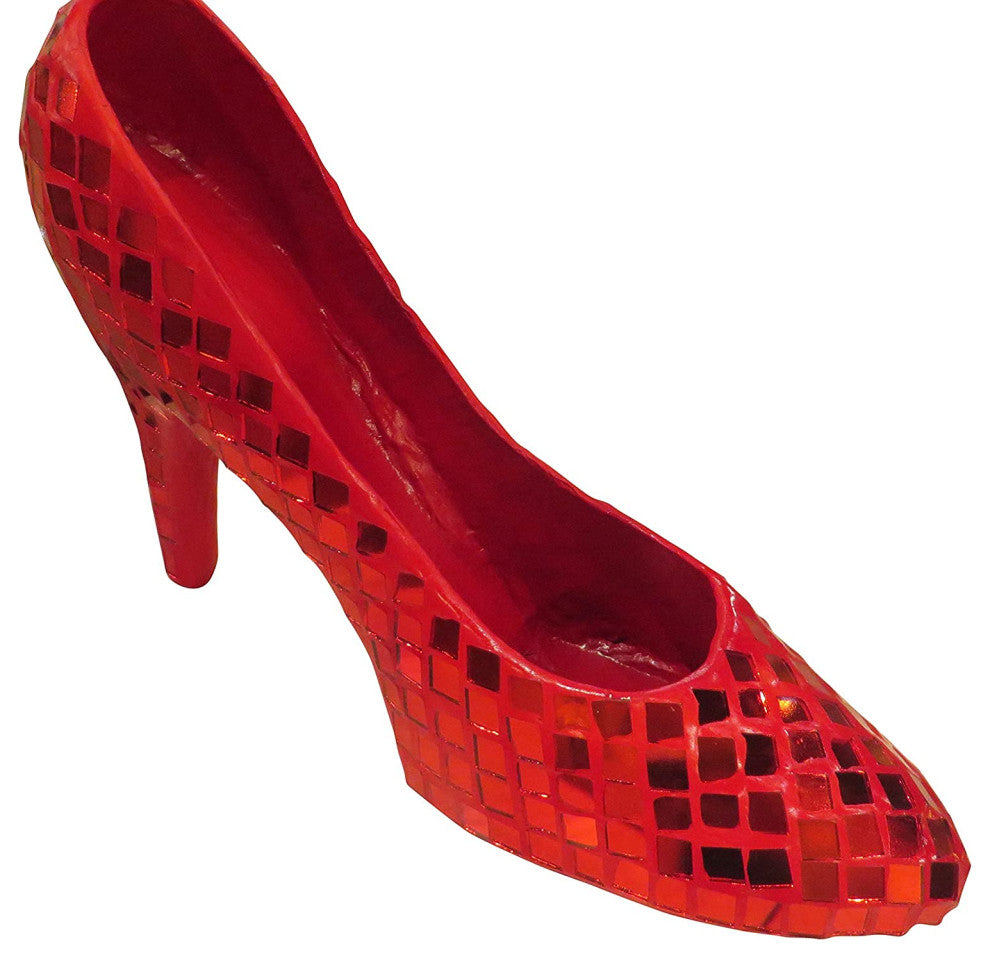Red Mirror Mosaic 9 in High Heel Shoe Pair Tabletop Accent Centerpiece