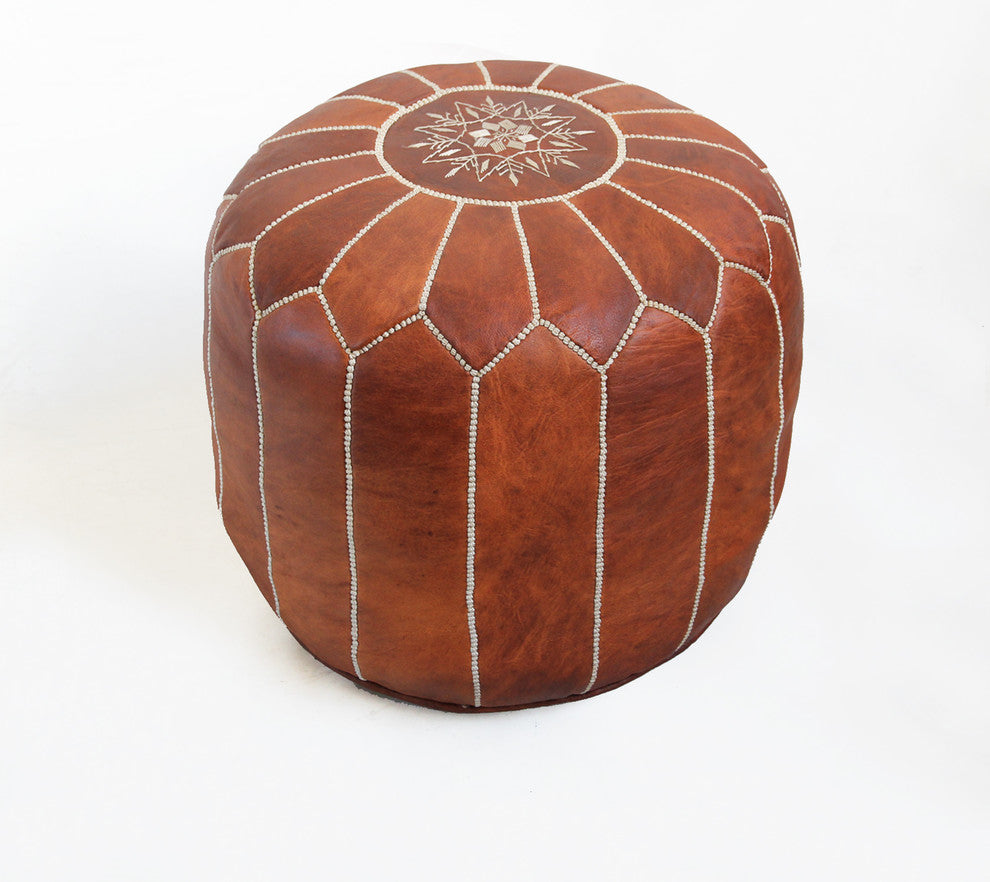 Tall Leather Moroccan Pouf Stool
