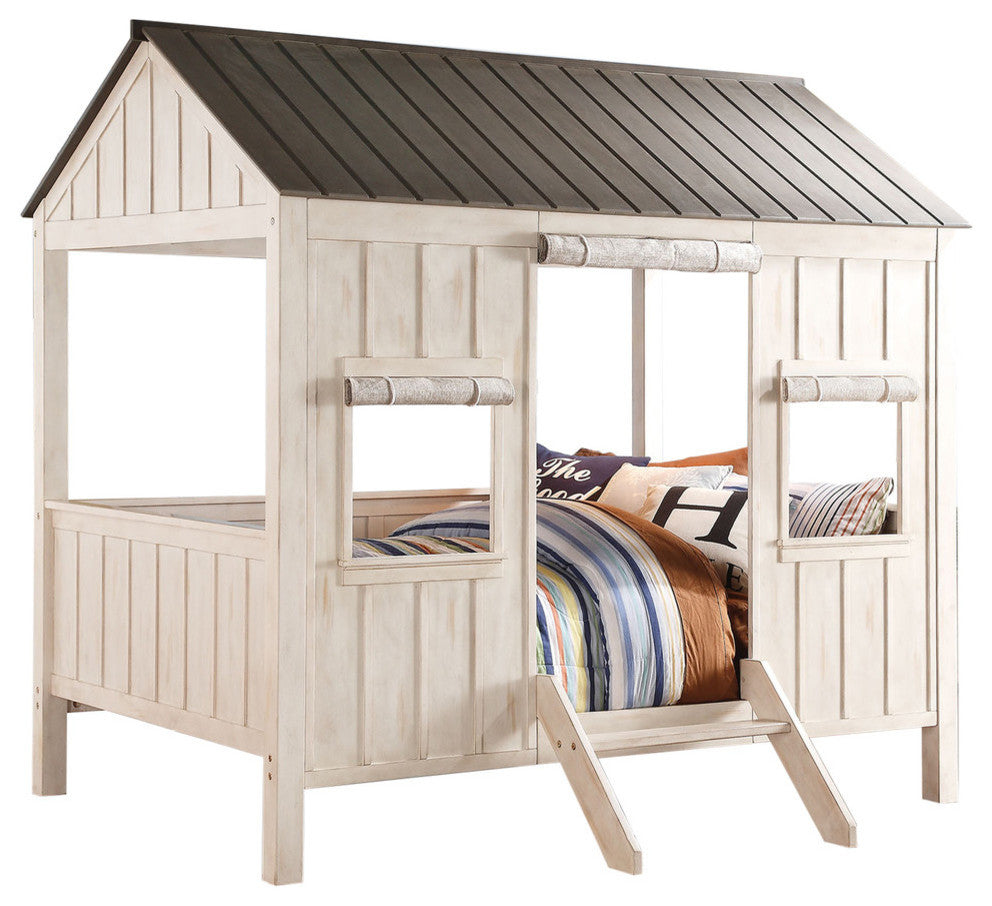 Spring Cottage Bed, Weathered White and Washed Gray, Full