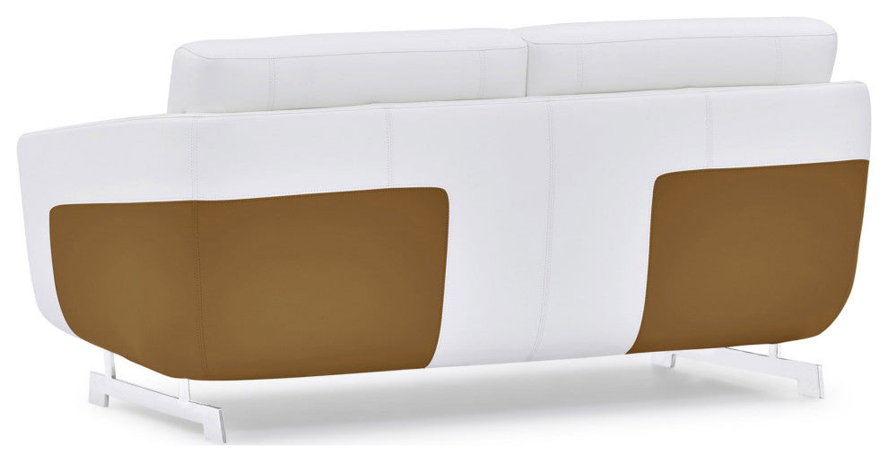 Modern Armondo Loveseat White Microfiber Leather Camel Leather