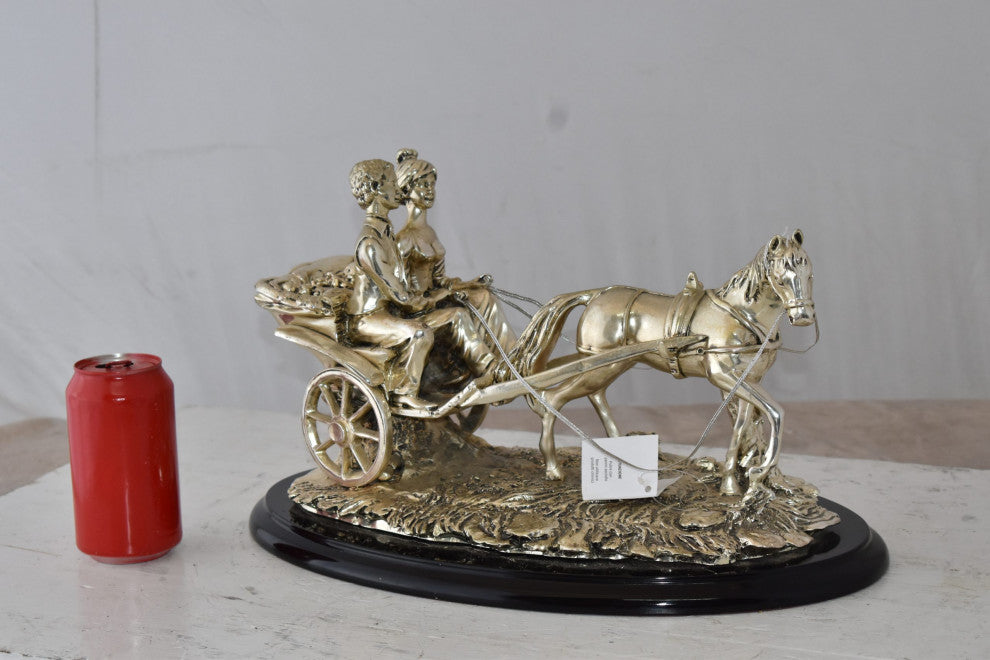 Horse With Carriage Resin Statue with Silver Coating Size: 17" x 10" x