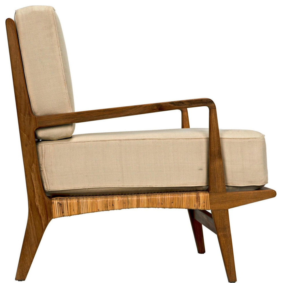 Arm Chair Allister Off-White Teak Cotton Peeled Rattan