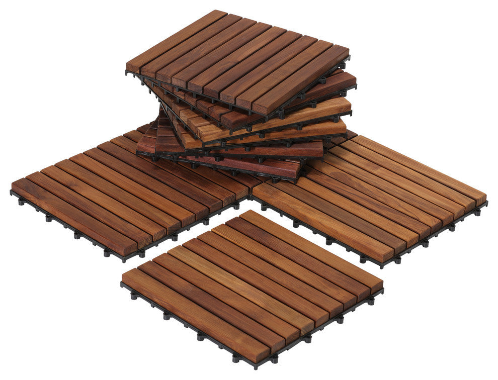 12"x12" EZ-Floor Interlocking Tiles, Solid Teak Wood Oiled Finish, Set
