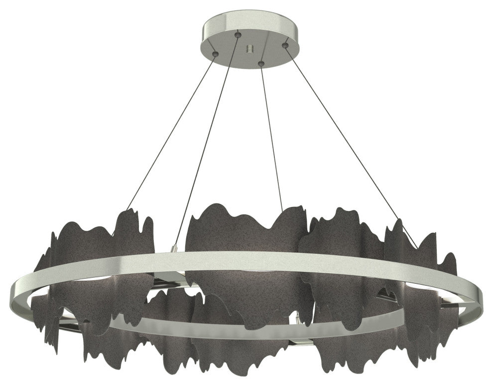Hildene Circular LED Pendant, Sterling, Natural Iron, Standard Height