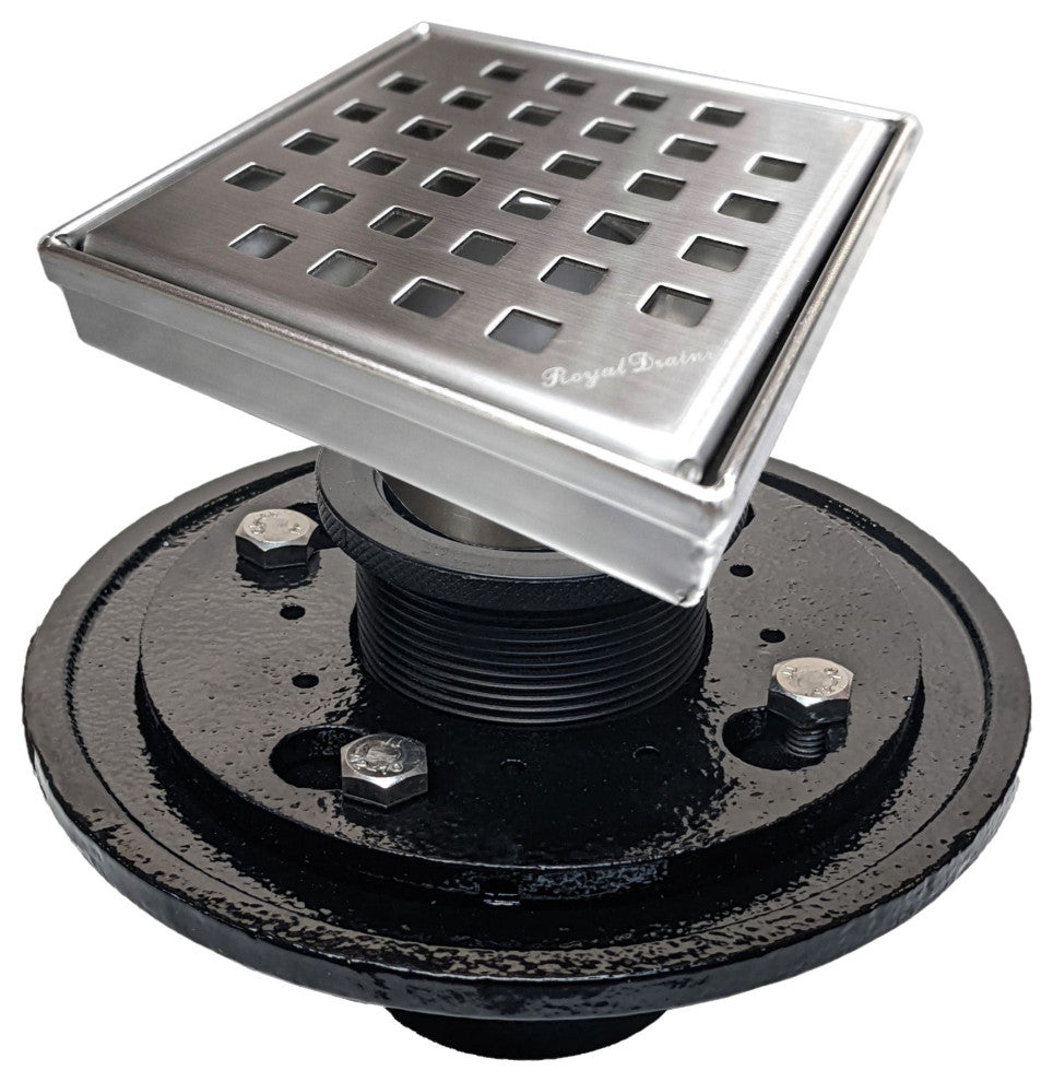 SereneDrains Kit Square Shower Drain with Base Stainless Steel Square