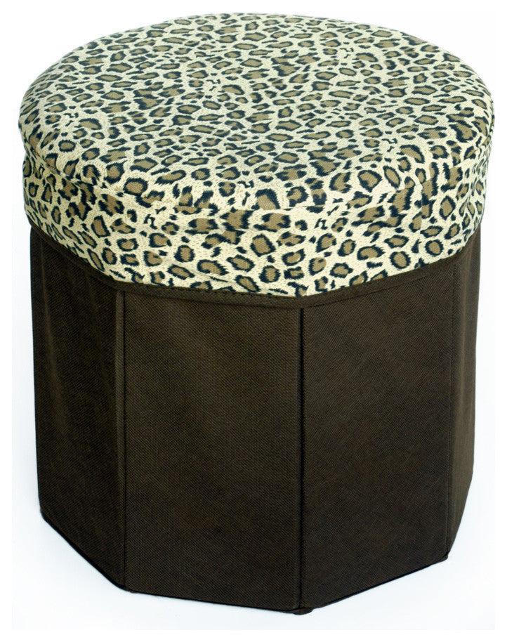 Animal Leopard Round Foldable Storage Ottoman / Storage Boxes / Storag