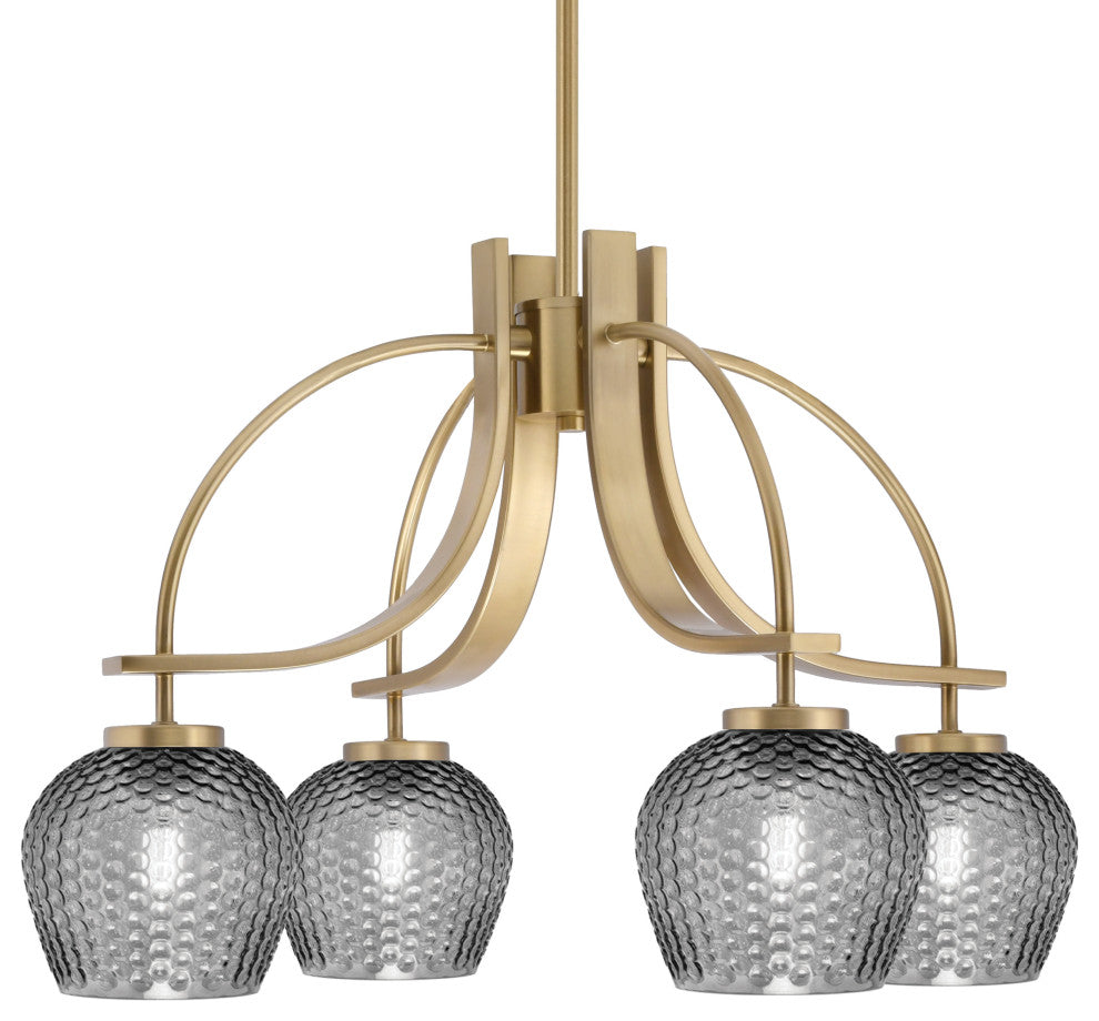 Cavella 4 Light, Downlight Chandelier, New Age Brass Finish, 6" Smoke