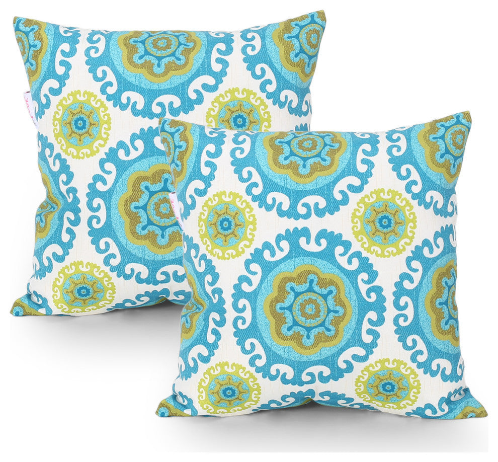 Angelia Outdoor Modern Square Water Resistant Fabric Pillow, Set of 2