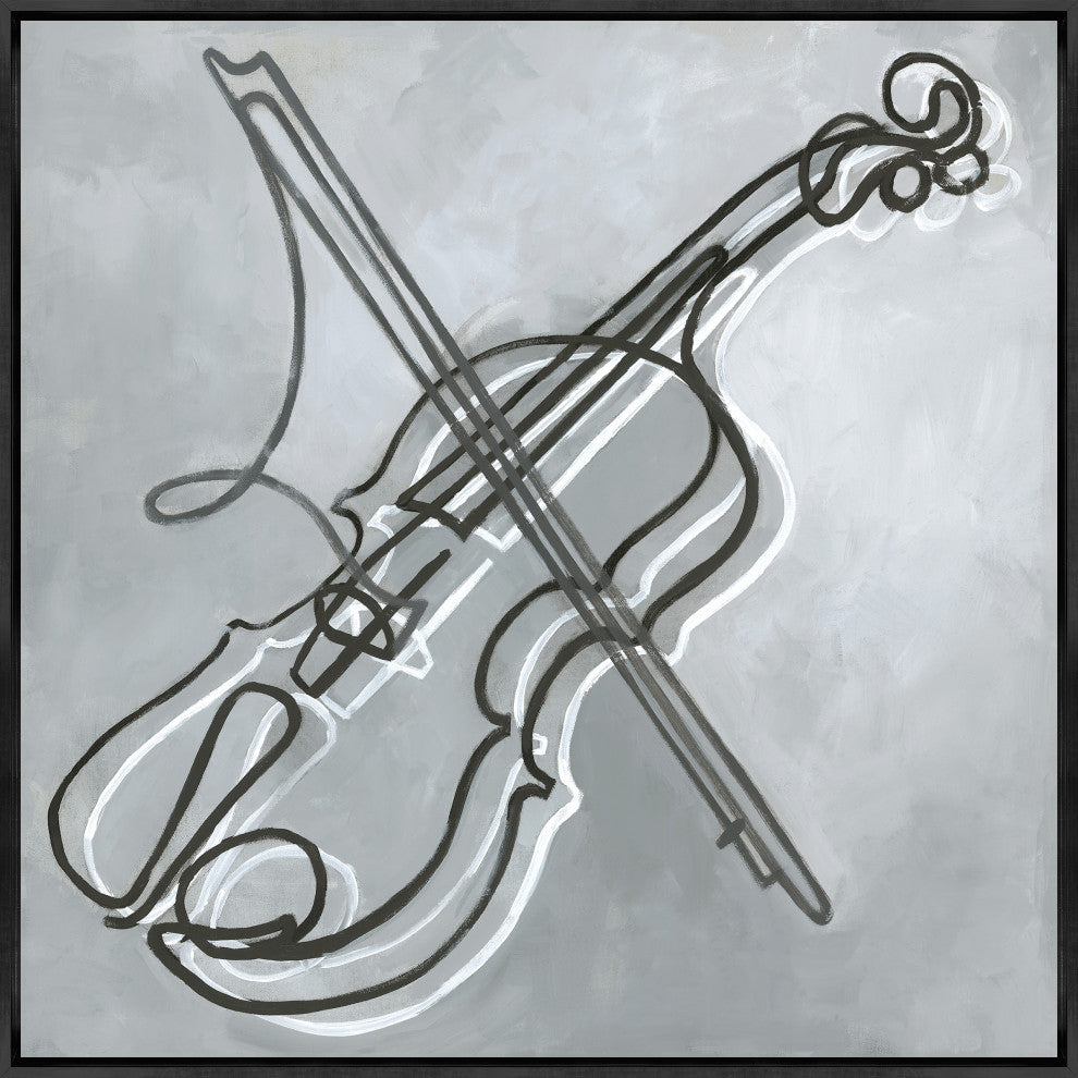 30x30 Gray Violin, Framed Artwork, Black